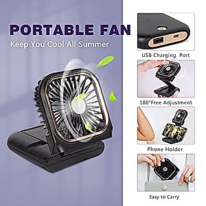 Portable Mini Fan Small Battery Operated Fan 5 in 1 as Power Bank,Phone Holder,Handheld Fan,Desk Fan, USB Rechargeable Personal Hand Fans,3000 mAh Power Bank,3 Speed Adjustable, Neck lanyard, Black
