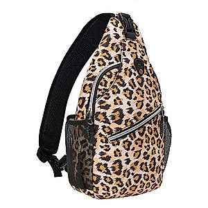 MOSISO Mini Sling Backpack,Small Hiking Daypack Pattern Travel Outdoor Sports Bag, Leopard Print