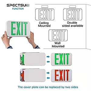 Spectsun 4 PACK LED Exit Sign Red & Green Letter -UL Certified Exit Sign with Battery Backup Emergency Lights-120V-277V Universal Mounting Double Face- ABS Fire Resistance-Exit Lighting for Home