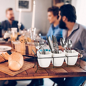 Bekith 3-Piece Ceramic Flatware Caddy with Metal Rack, Utensil Holder Silverware Caddy Cutlery Organizer, White