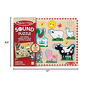 Melissa & Doug Farm Animals Sound Puzzle - Wooden Peg Puzzle With Sound Effects (8 pcs)