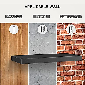 AMADA HOMEFURNISHING Floating Shelves Black, Wall Shelves with Invisible Brackets for Bedroom, Bathroom, Living Room, Kitchen, Set of 3 - AMFS07