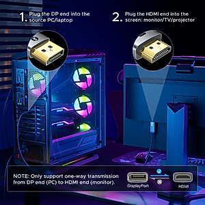 Warrky 4K DisplayPort to HDMI Cable 6FT【Metal Case, Nylon Cable】 One-Way Transmission DP 1.2 Computer to HDMI 1.4 Screen Compatible for Dell, HP, Samsung, PC, Laptop, Projector, TV