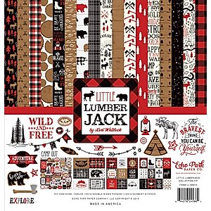Echo Park Paper Company Little Lumberjack Collection Kit paper, red, black, tan, kraft, white, 12-x-12-Inch