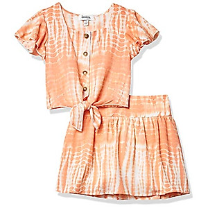 Speechless Girls' Tie Front Top and Short Skirt Set, Sunrise, 14