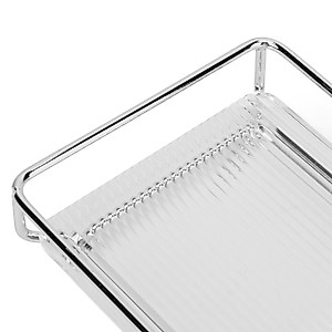 Countertop and Vanity Tray Bathroom Counter Tray Bathroom Countertop Organizer, Stainless Steel Acrylic Bathroom Vanity Tray for Cosmetics Living Items (Silver Single Layer Large Size)