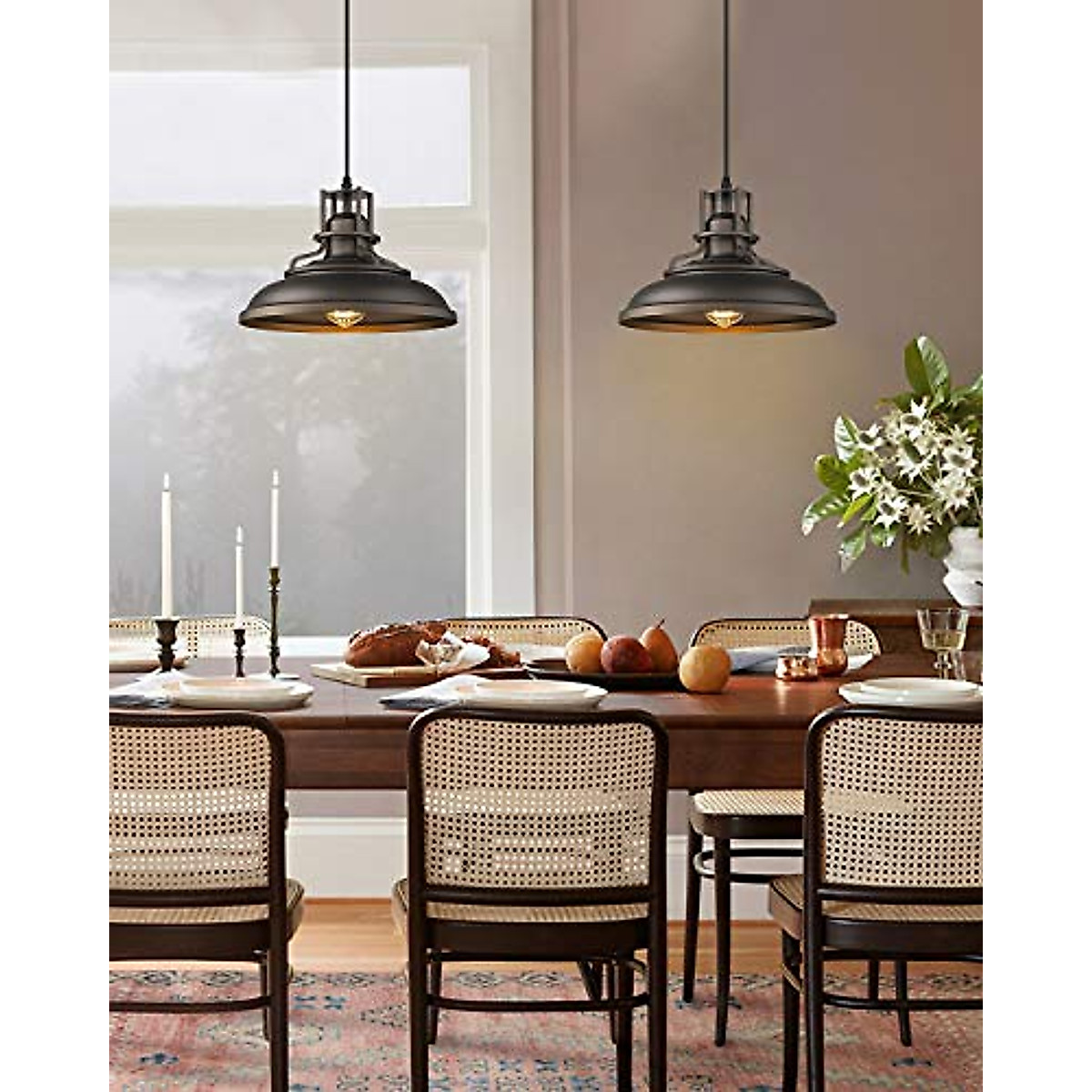 FEMILA Industrial Pendant Lights Fixture,2 Lights Farmhouse Hanging Lights for Kitchen Island,12 inch Oil Rubbed Bronze Finish,4FY15-MP-2PK ORB