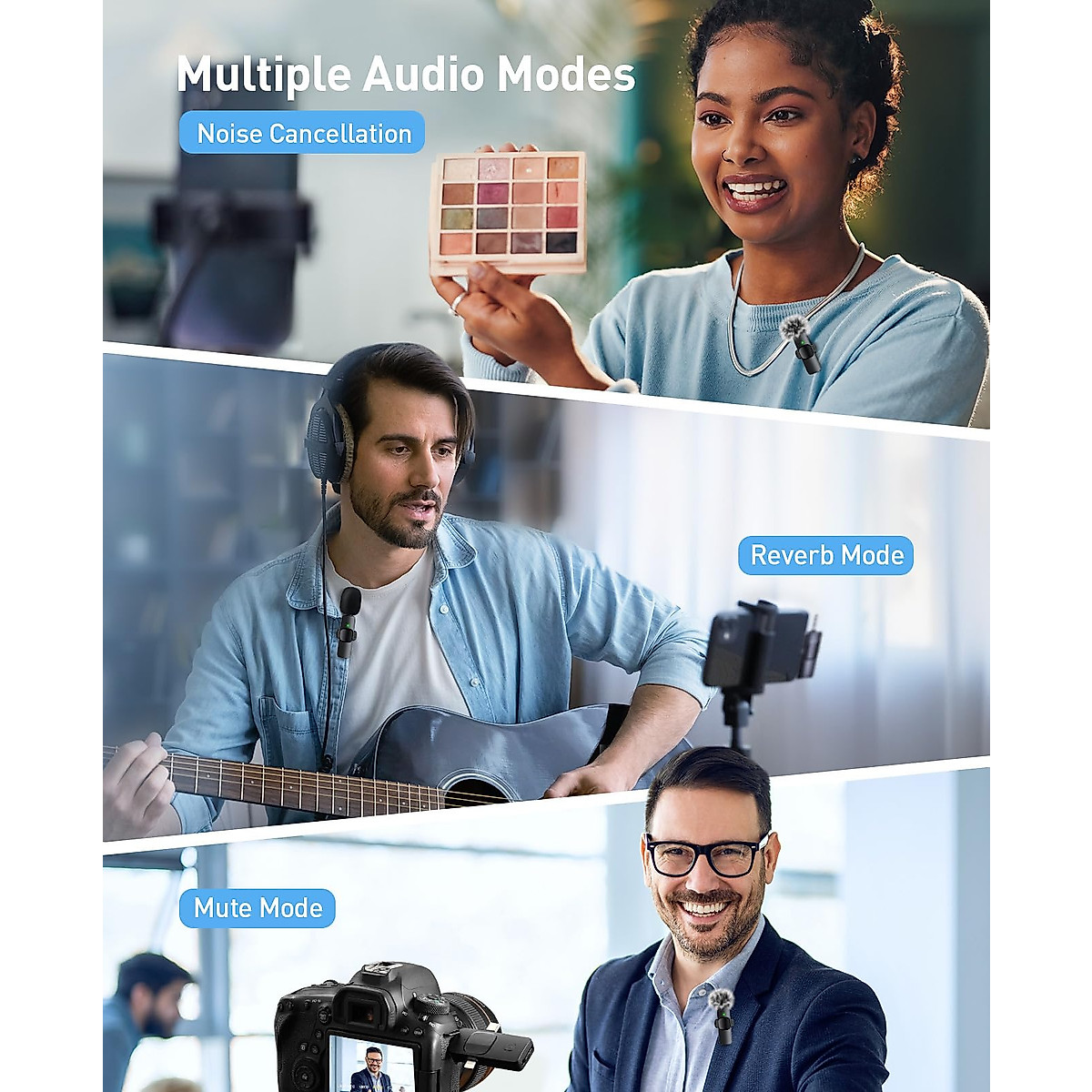 MENERESAS 3-in-1 Mini Microphone for iPhone: Wireless Lavalier Microphones for iOS/Android Devices/Camera - Noise Reduction Lapel Mic - Clip on Mic for Video Recording Vlog/YouTube/Interview