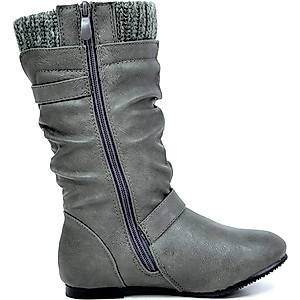 DREAM PAIRS Little Kid KLOUCH Grey Knit Sweater Knee High Winter Boots - 2 M US Little Kid