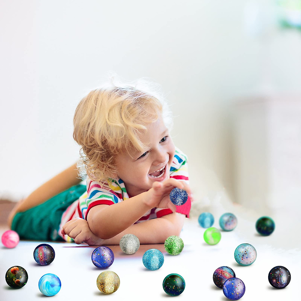 Chivao 24 Pieces Bouncy Balls 32 mm Space Theme Rubber Balls Swirl Cloud Bouncing Balls Glitter Balls Colorful Mini Bouncy Balls for Party Favors, Present Bag Filling