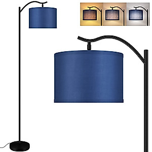Floor Lamp for Living Room,LED Arched Floor Lamp,Tall Modern Standing Lamp with Linen Shade,3 Brightness Levels,E26 Socket, Footswitch,Montage Mid Century Floor Lamp for Bedrooms,Office (Blue)