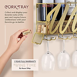 Anna Stay Wine Rack Wall Mounted - Decorative Wine Rack with Wine Glass Holder, Wall Mounted Wine Rack inc Cork Storage & Wine Charms, Wine Gifts with Wine Bottle Holder for Wine Decor