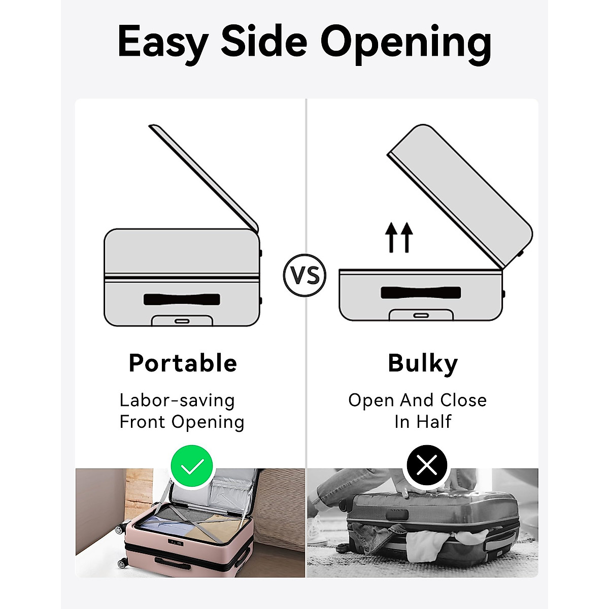 LUGGEX Luggage Sets 2 Pieces, 20 Inch Carry On Luggage with USB Port and 26 Inch Checked Suitcase with Front Opening, Only 26" Expandable (Silver, 20/26)