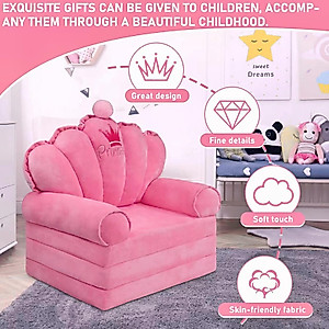 harhoers Pink Toddler Chair Kids Sofa Lounger Toddler Bed Couch for Seating,Soft Princess Comfy Foldable Kids Couch Fold Out for Toddlers 1-5,children's chairs for toddlers for Girls Bedroom Furniture
