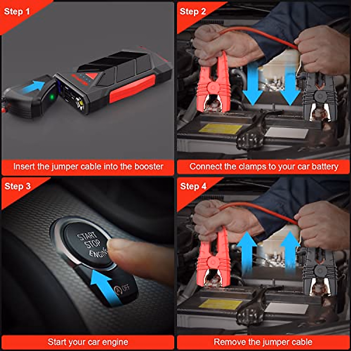 NEXPOW Portable Jump Starter,12V Car Battery Jump Starter Power Pack with USB Quick Charge (Up to 7L Gas or 5.5L Diesel Engine) Battery Booster with Built-in LED Light