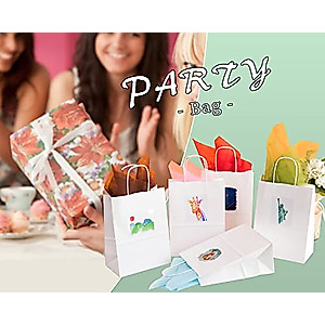 RACETOP Small White Gift Bags with Handles Bulk, 5.9"x3.2"x8.3" 50Pcs, Small White Paper Bags with Handles Bulk, Mini Gift Bags, Gift Bags Bulk, Party Bags, Shopping Bags, Merchandise Bags