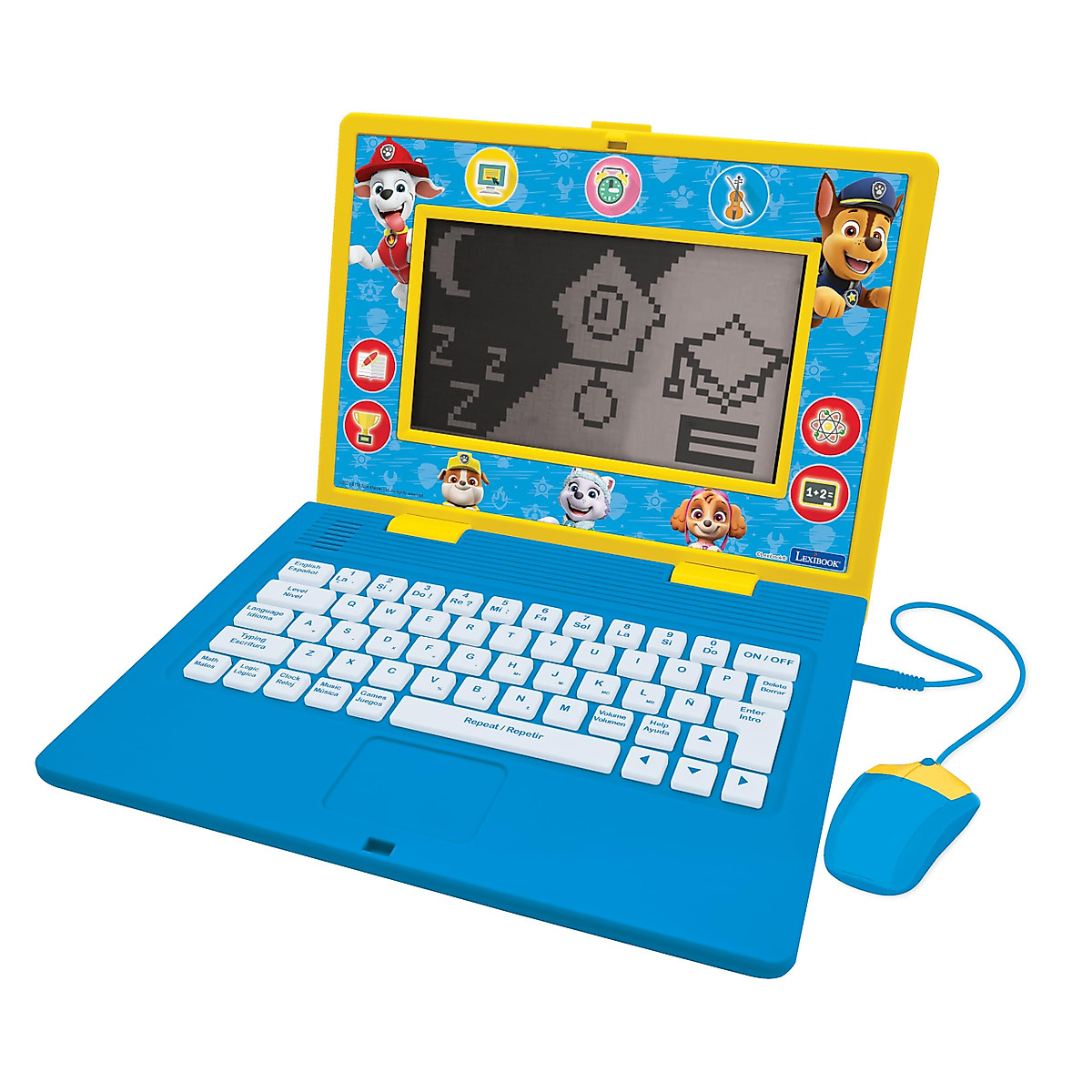 LEXiBOOK - Paw Patrol - Bilingual and Educational Laptop English/Spanish - Toy for Children, 170 Activities to Learn, Play Games and Music, Large Screen - JC599PAi2, Blue / Yellow
