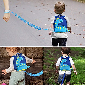 Accmor Toddler Harness Backpack with Leash, Cute Dinosaur Kid Back Pack with Anti Lost Wrist Link, Child Harnesses Leashes for Walking, Mini Toddler Daycare Bag with Rope Tether for Baby Boys (Blue)