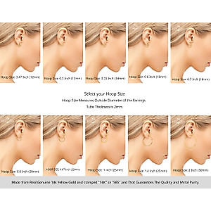 14k Gold Round Polished Hoop Earrings, (50mm) 2" Diameter (Yellow Gold)