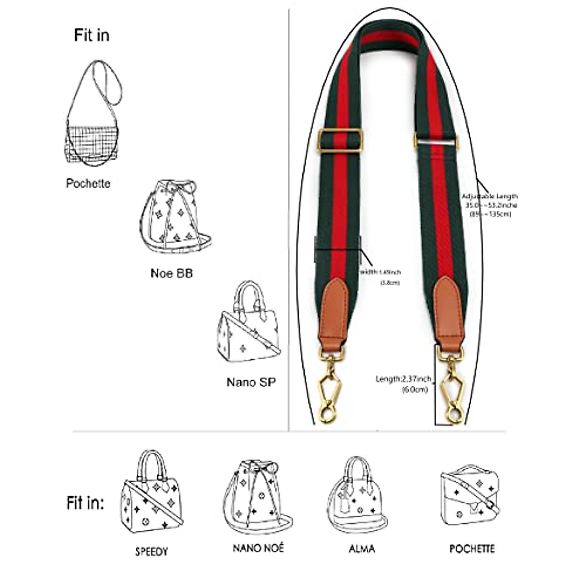 GOXTECH Wide Shoulder Strap Adjustable Replacement Crossbody Purse Handbag (Brown)