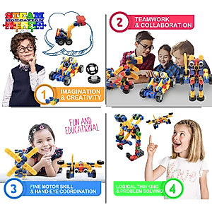 Skoolzy Klikio 8 in 1 Construction Building Engineering Toys 98 Piece Kit - STEM Bin Toys for Ages 7+, Includes Storage Bag and Booklet with Building Designs