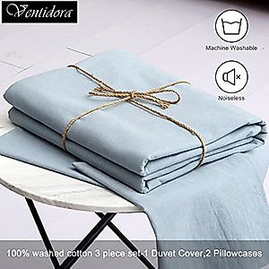 Ventidora 3 Piece Duvet Cover Set King Size,100% Organic Washed Cotton with Linen Feel Like Textured, Luxury Soft and Breatheable Bedding Set with Zipper Closure(1 Duvet Cover + 2 Pillowcases)