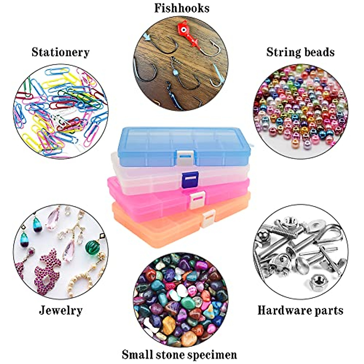 Qualsen 8 Pack Bead Organizer Plastic Compartment Box with Adjustable Dividers Craft Tackle Organizer Storage Containers Box 15 Grid (4 Colors)