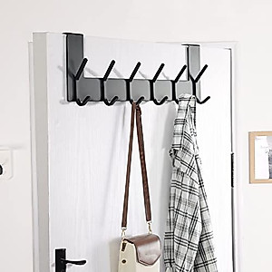 Dseap Over The Door Hook Hanger - 6 Hooks Over Door Coat Rack for Hanging Clothes Hat Towel, Black