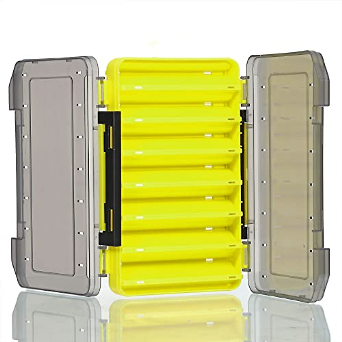 PATIKIL Two Sided Fishing Lure Storage Box Plastic Fish Tackle 14 Grids Container Organizer, Yellow
