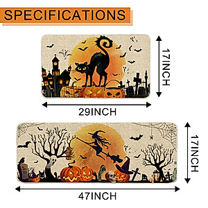 Hexagram Halloween Kitchen Mats Rugs, Halloween Kitchen Decor, Halloween Decorations Indoor Kitchen, Kitchen Rugs Non Skid Washable Set of 2, 17x29 & 17x47 Inch