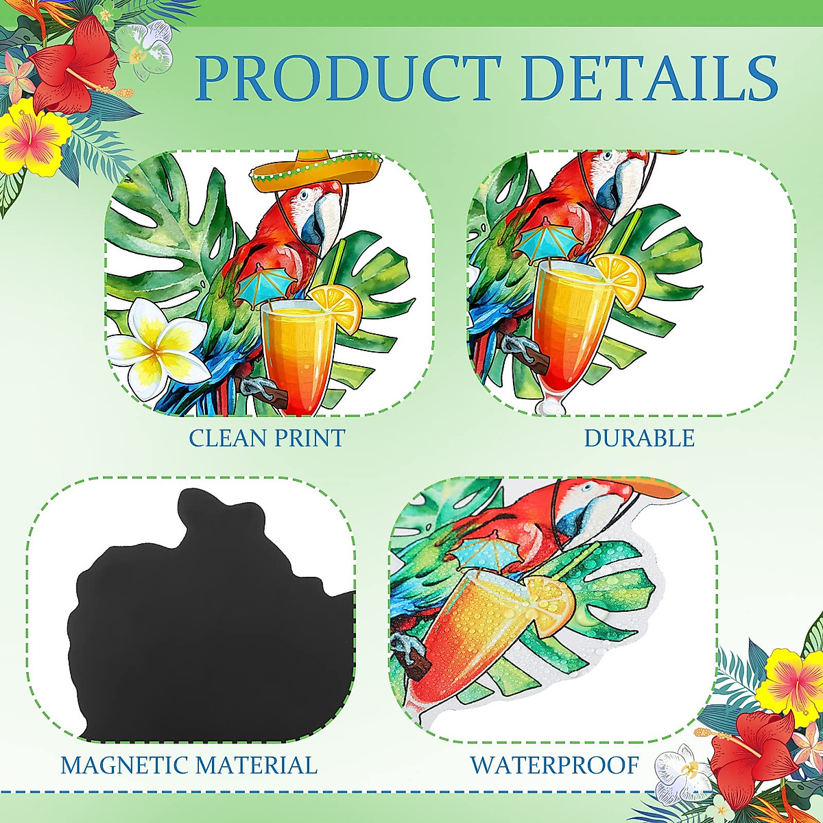 Hoteam 6 Pieces Tropical Drink Cruise Door Decorations Margarita Parrot Magnets Decorative Funny Parrot Magnets for Fridge Car Ship Garage Cabin Refrigerator Locker Magnetic Sign
