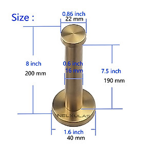 NELXULAS Golden Brushed Stainless Steel Single Heavy Duty Wall Mount Hook, Bath Towel Hooks, Robe Hooks, Coat Hanger, 4 PCS (8 inch)