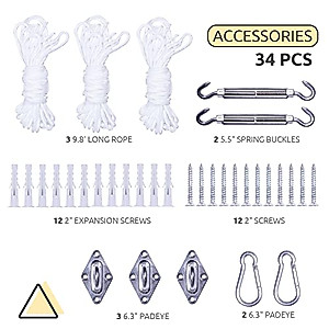 MordenApe Sun Shade Sail with Hardware Kit, UV Block Shade Sail Sets, Outdoor Sun Shade Canopy for Patio Backyard Garden with Accessories(16.5' x 16.5' x 16.5', Beige | Triangle)