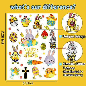 34 Metallic Glitter Styles Easter Temporary Tattoos for Kids, Easter Eggs Decorations Party Supplies Favors, Easter Tattoos Stickers for Boys and Girls (2 Sheets)