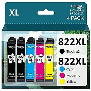 822XL Ink Cartridge Replacement for Epson 822 Ink Cartridges 822 XL T822XL for Workforce Pro WF-3820 WF-4820 WF-4830 WF-4833 Printer (2 Black 1 Cyan 1 Magenta 1 Yellow, 5 Pack)