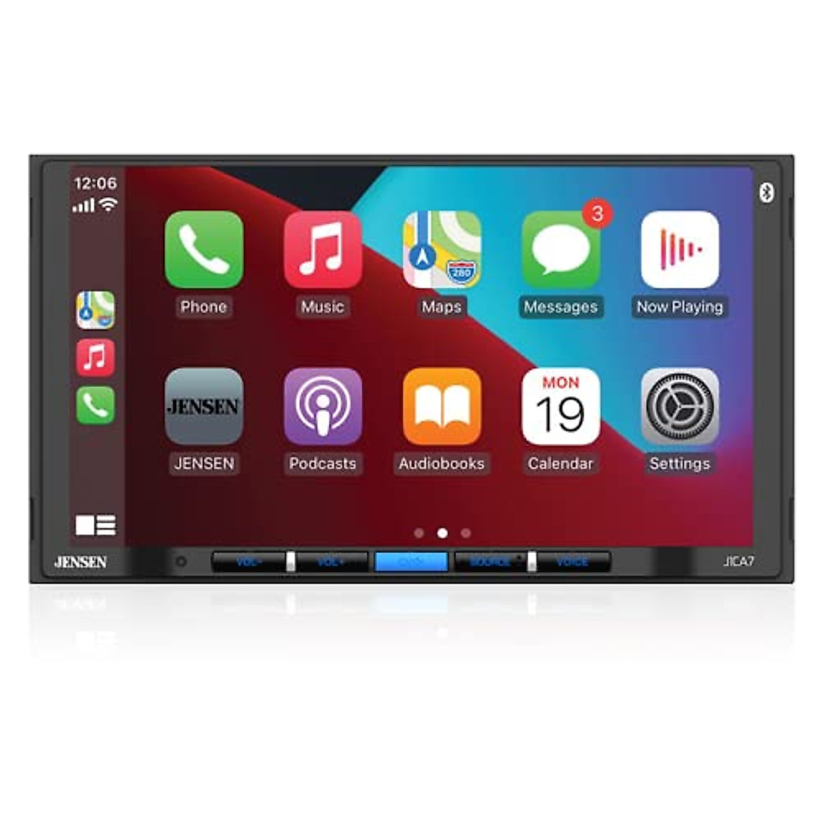 JENSEN J1CA7 7-inch Touch Screen Double DIN Car Stereo Media Receiver | Apple CarPlay Android Auto | Bluetooth Hands Free Calling & Music Streaming | Backup Camera Input | USB Playback & Charging