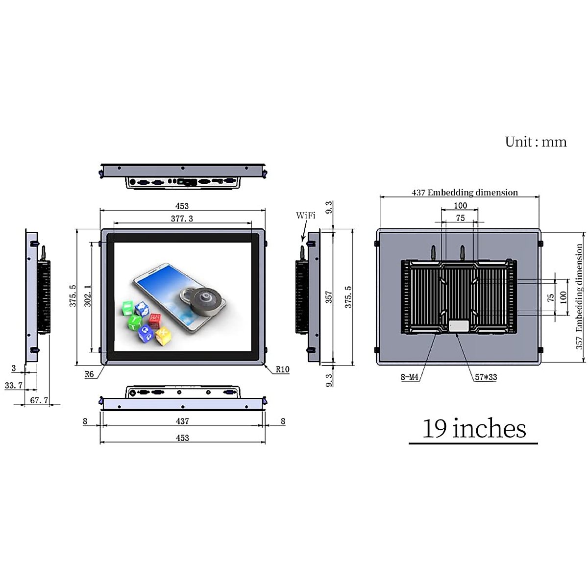 LEANGLE 19" 4:3 Touch Screen Industrial Embedded Monitor,Capacitive Touch Screen,no Host, External Host