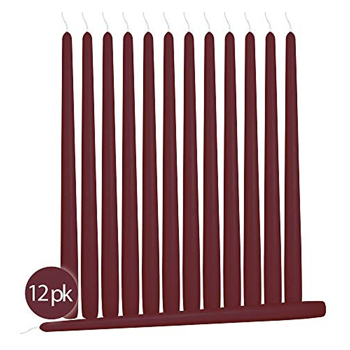 12 Pack Tall Taper Candles - 10 Inch Burgundy Dripless, Unscented Dinner Candle - Paraffin Wax with Cotton Wicks - 8 Hour Burn Time