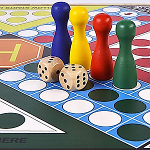 VAMSLOVE Reversible Wooden Ludo Board Game and Classic Chess Checkers Set 3 in 1, 13" x 13" Two-Sided Board Games for Kids and Adults Family Gathering (Games Instructions Included)