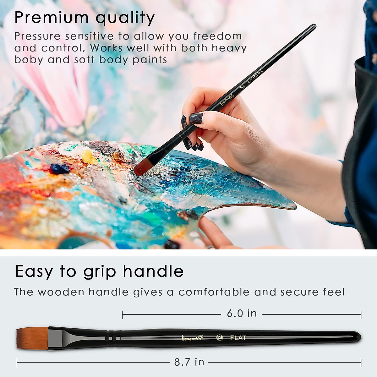 Brusarth Paint Brushes Set, 14 PCS Artist Brush for Acrylic Oil Watercolor Gouache Artist Professional Painting Kits with Synthetic Nylon Tips