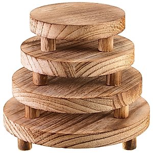 Geetery 4 Pcs Wooden Risers for Display Wood Pedestal Stand Mini Tray Stand Round Wooden Pedestal Holder Rustic Riser for Decor Tiered Tray Decor Home Kitchen, 4 Size(Light Brown)
