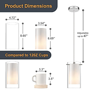 AKEZON Modern Glass Pendant Light 2 Pack, Adjustable Hanging Pendant Lighting Kitchen Lights Island Dining Room Bathroom Bar, Brushed Nickel Finish