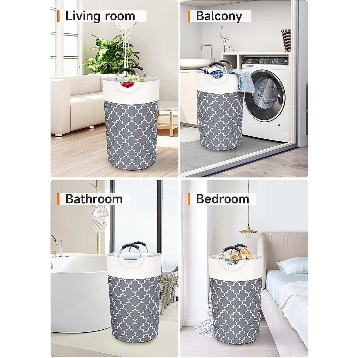 Fabspace Large Laundry Basket Laundry Hamper Bag Washing Bin Clothes Bag Collapsible Tall with Handles Waterproof Travel Bathroom College Essentials Storage for College Dorm, Family, 82L (Grey)