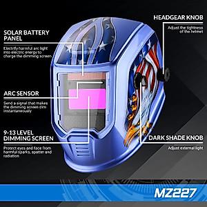 Welding Helmet Auto Darkening: DEKORPO Auto Darkening Welding Welder Helmet Mask Hood Helmets (Blue Eagle)