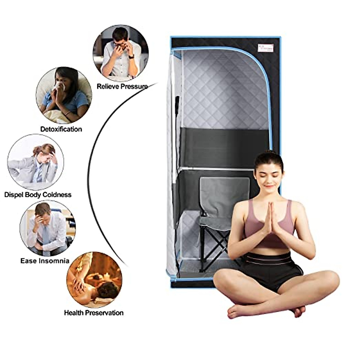 SALUSHEAT Full Size Infrared Sauna, One Person Home Sauna Spa Portable Sauna Tent with Remote Heating Foot Pad, Upgraded Chair, Black(29.1"*29.1"*66.5")