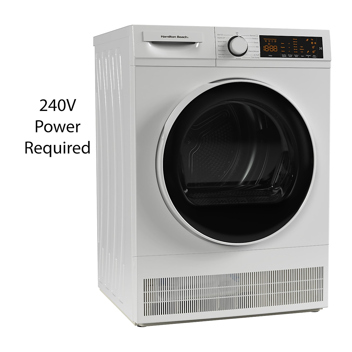 Hamilton Beach Electric Fullsize Ventless Laundry Clothes Dryer, 4 cu. ft. Capacity, with Stainless Steel Tub, Easy Control, 4 Automatic Drying Modes, Apartments, Houses, 24-Inch Width, White