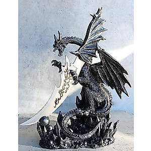 Ebros 13"Tall Large Dreamwork Fantasy Bahamut Elder Dragon Statue With Fire Dagger Blunt Knife As Letter Opener Or Decorative Dagger