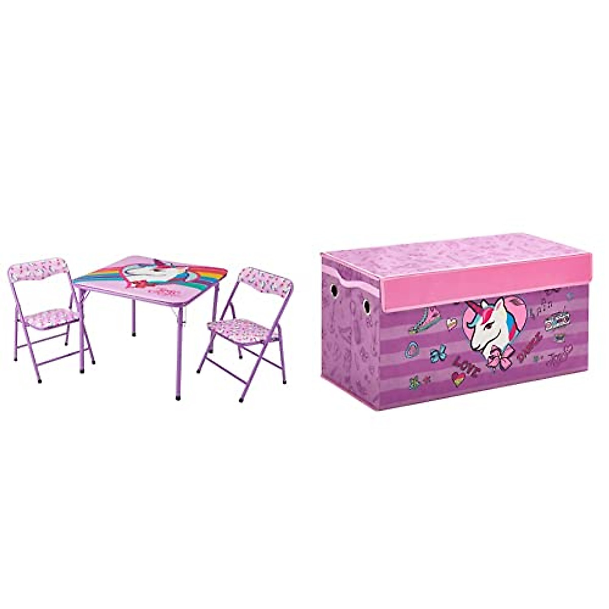 Idea Nuova JoJo Nickelodeon Siwa 3Piece Table & Chair Set with 2 Folding Chairs & 1 Table, Ages 3+ & JoJo Siwa Collapsible Children’s Toy Storage Trunk, Durable with Lid, Pink