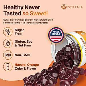 Sugar-Free Marine Collagen Gummies (90 Collagen Chews) Potent 500mg Collagen Gummy for Hair Growth, Healthier Skin & Nails, Pore Reducer & Elasticity Hydrolyzed, Gluten Free, Non-GMO, Orange Flavor