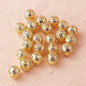 YOYOSTORE 100pcs Gold Plated Spacer Hollow Round Ball Beads Base 10mm for Jewelry Bracelets Necklace Make DIY Tool
